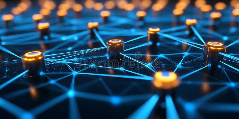 Dark Blue Geometric Network, Intricate Design with Brightly Glowing ...