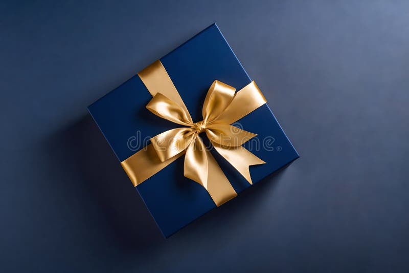 Dark Blue Gift Box with Gold Satin Ribbon Stock Illustration ...