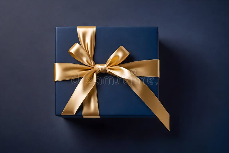 Dark Blue Gift Box with Gold Satin Ribbon Stock Illustration ...