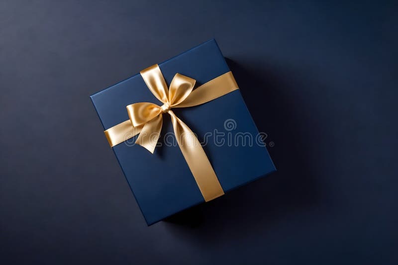 Dark Blue Gift Box with Gold Satin Ribbon Stock Illustration ...