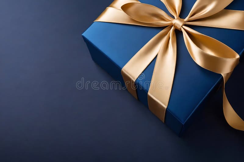 Dark Blue Gift Box with Gold Satin Ribbon Stock Illustration ...