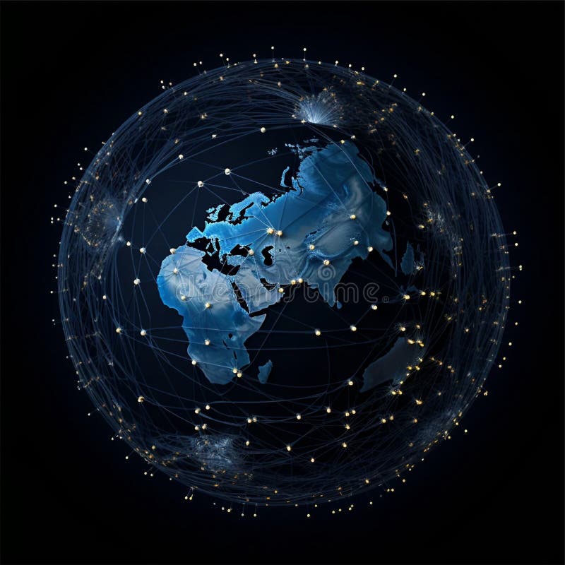A Dark Blue Globe with a Glowing Network of Lines and Nodes Stock ... A Dark Blue Globe with a Glowing Network of Lines and Nodes Stock ...