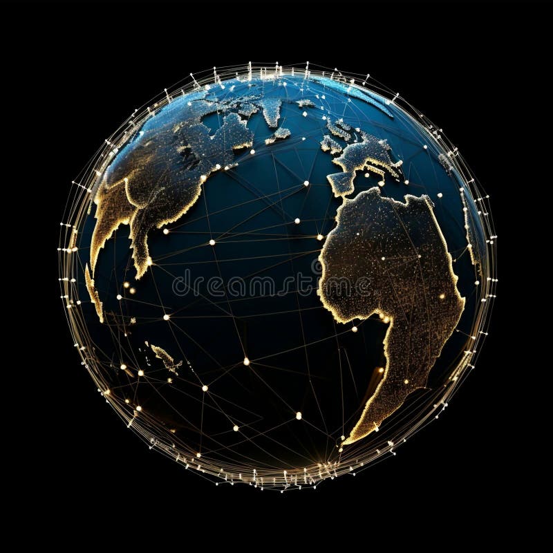 A Dark Blue Globe with a Glowing Network of Lines and Nodes Stock ...