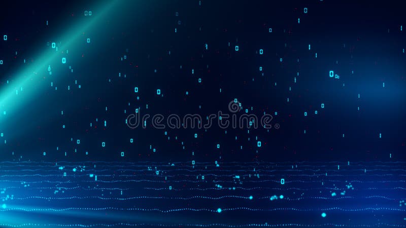 Dark Blue Glowing Particles With Binary Data Of 1 And 0 Rain Stock ...