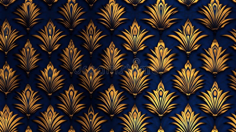 Dark Blue and Gold Embossed Floral Pattern Texture Background Stock ...