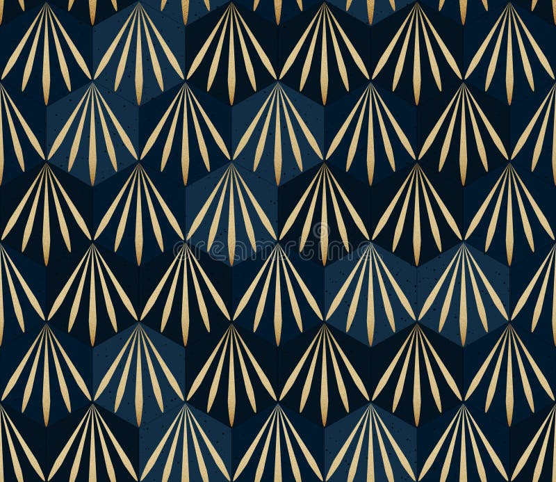 Dark Blue and Gold Hexagon Seamless Pattern Stock Illustration ...