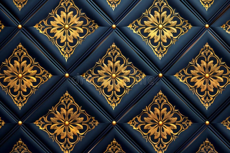 Dark Blue and Gold Square Seamless Pattern. Stock Illustration ...