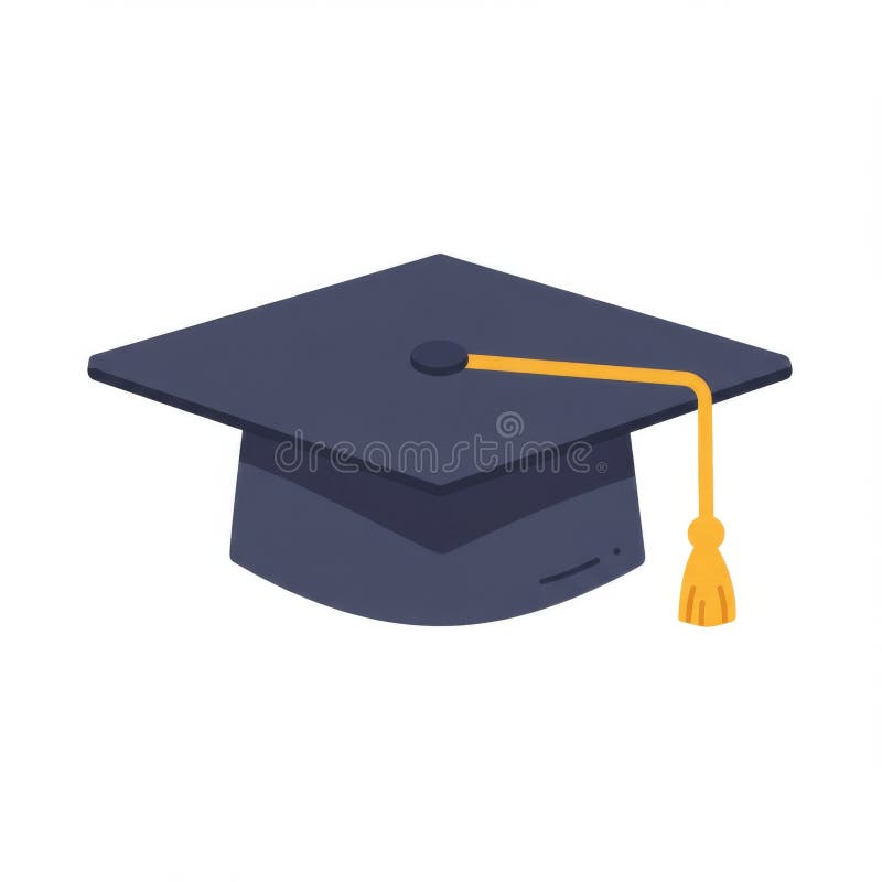 Dark Blue Graduation Cap with Gold Tassel on White Background Stock ...