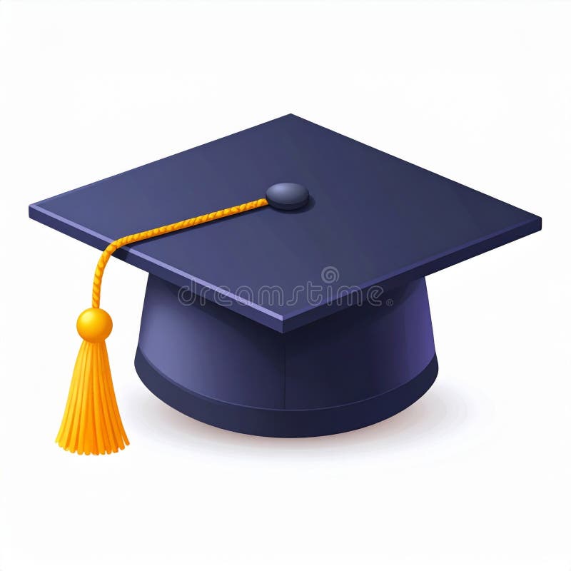 Dark Blue Graduation Cap with Gold Tassel on White Background Stock ...