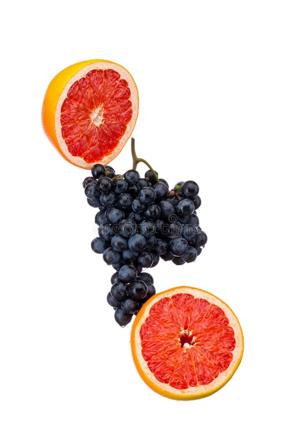 Dark Blue Grape with Red Grapefruit Isolated on White Stock Photo ...