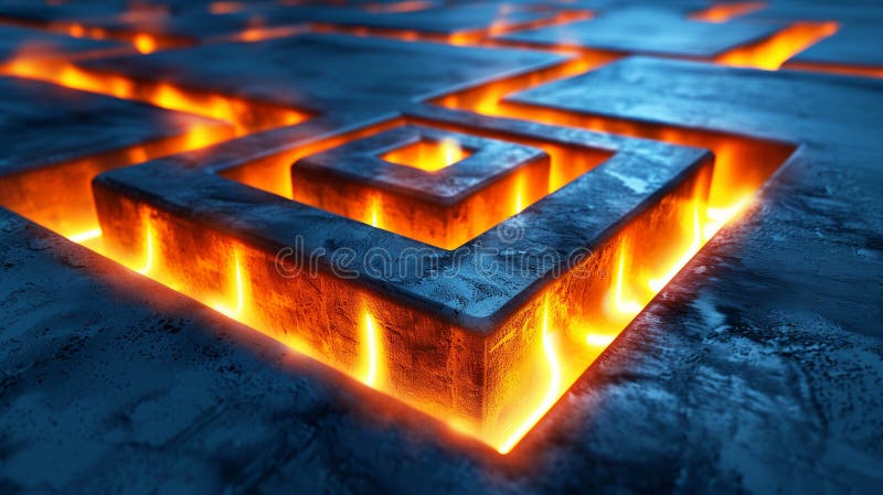 Dark Blue-gray and Orange Image of a Fire Visible in Abstract Squared ...