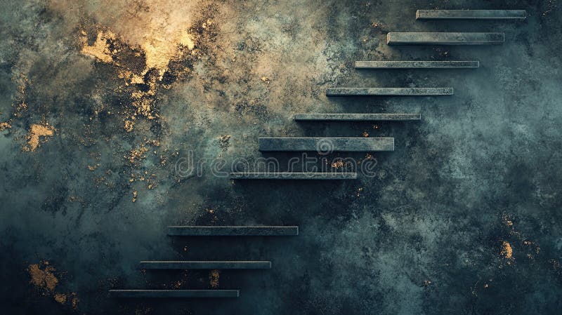 Dark Blue Grey Metallic Stairs on Grunge Gold Texture Background Stock ...