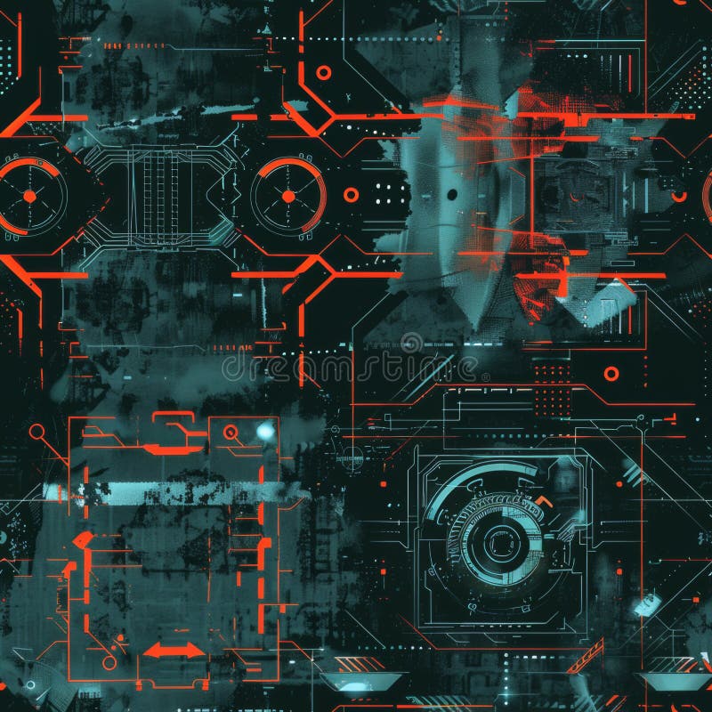 Dark Blue Grungy Seamless Sci-fi Spaceship Texture Stock Illustration ...