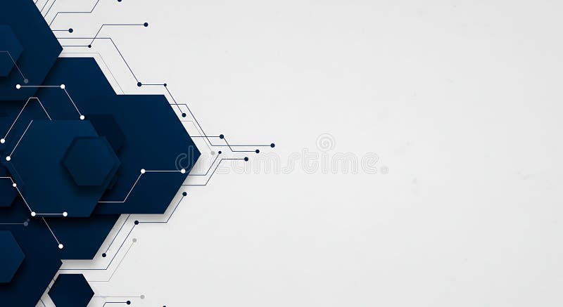 Dark Blue Hexagonal Shapes Overlap on the Left, Creating a Layered ...