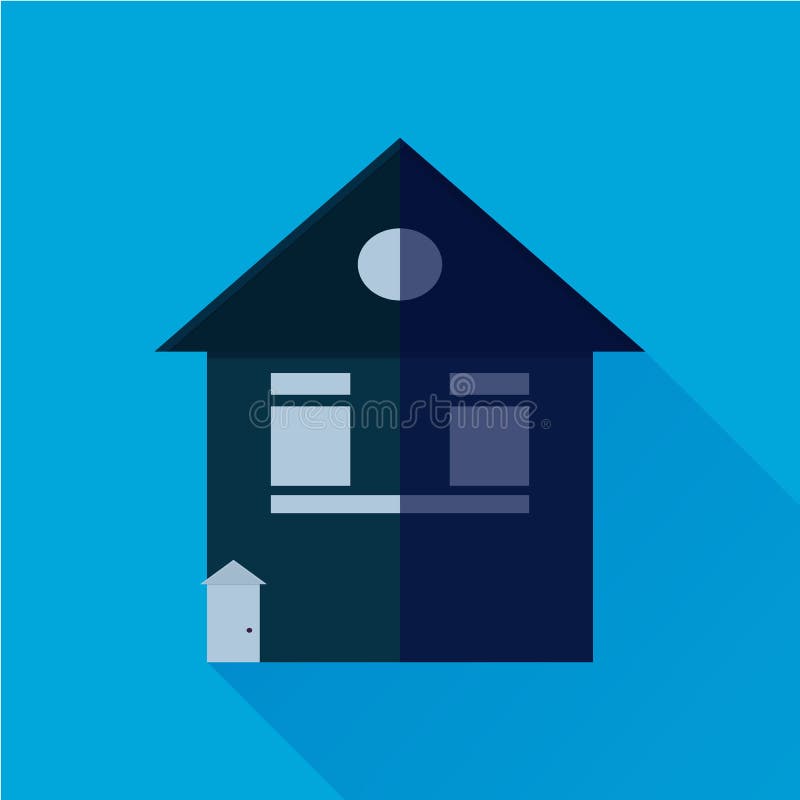Dark Blue House Flat Style, Icon on Blue Background, Stock Vector ...