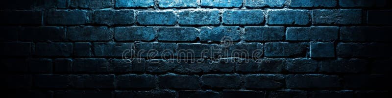 Dark Blue Illuminated Brick Wall Background, Urban Texture with Night ...