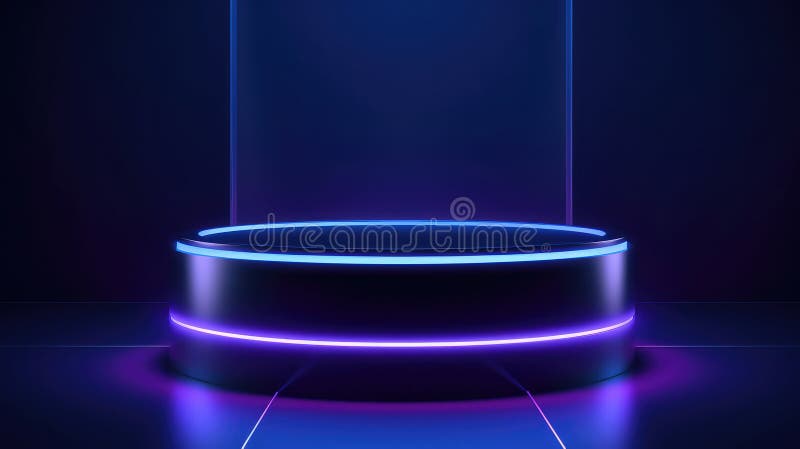 Dark Blue Illuminated Cylindrical Podium on a Pedestal Stock ...