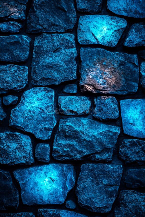 Dark Blue Illuminated Stone Wall Texture, Grunge Rock Bricks Background ...