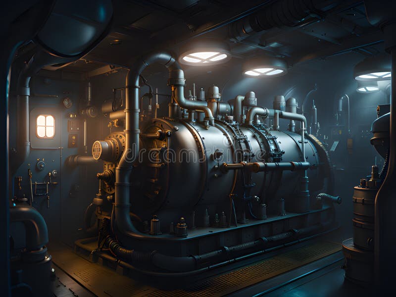 Dark Blue Industrial Interior with Pipes Machine Stock Illustration ...