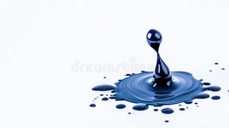 Dark Blue Ink Droplet Splashing on White Surface Creating Concentric ...