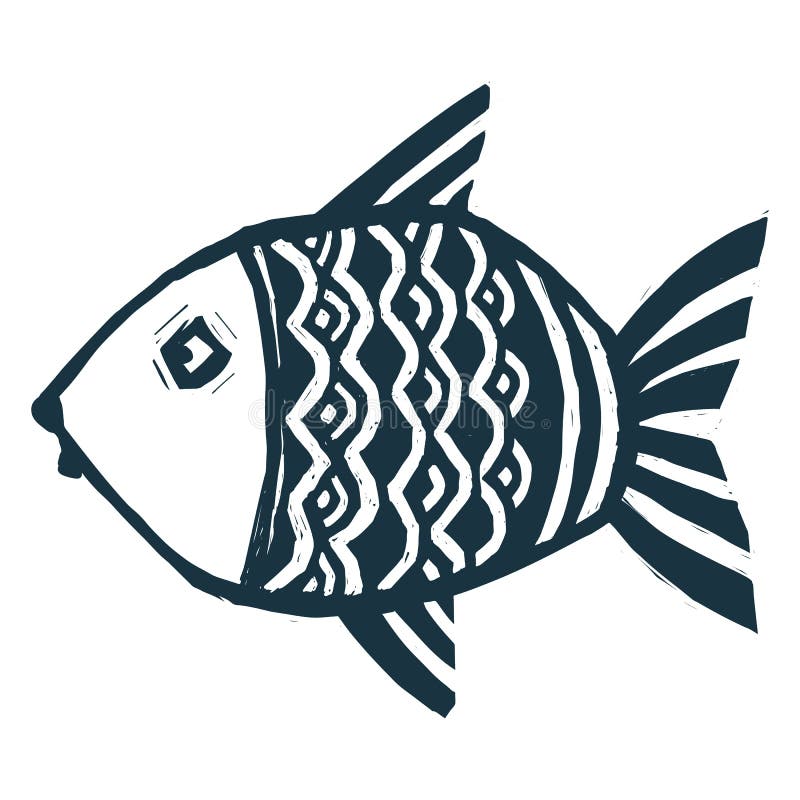 Dark Blue Ink Vector Stylized Hand Drawn Grunge Fish Stock Vector ...