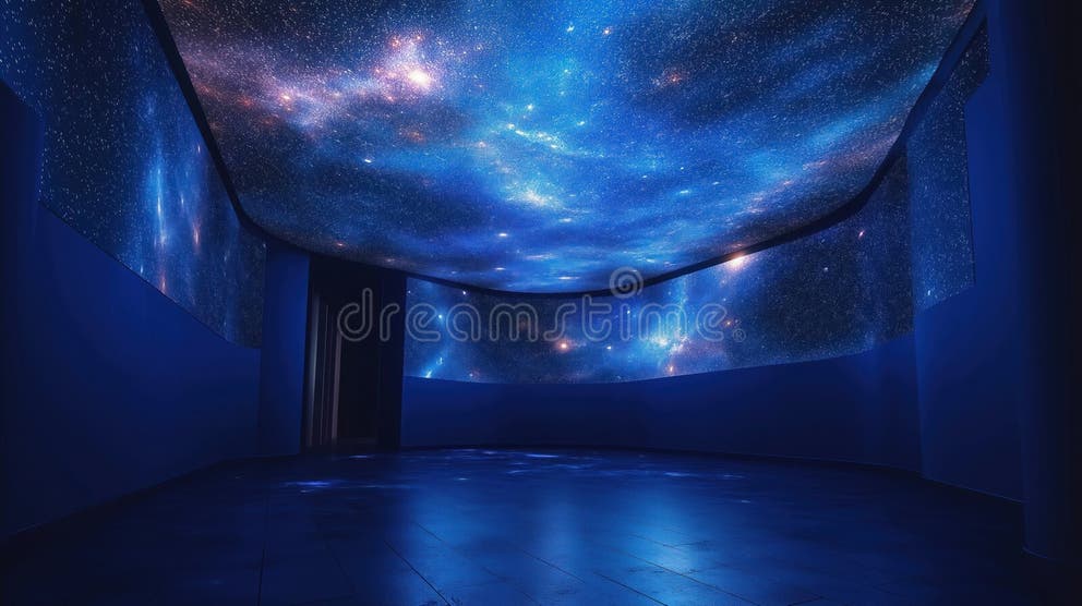 Dark Blue Interior Room Features Celestial Ceiling. Starry Night Sky ...