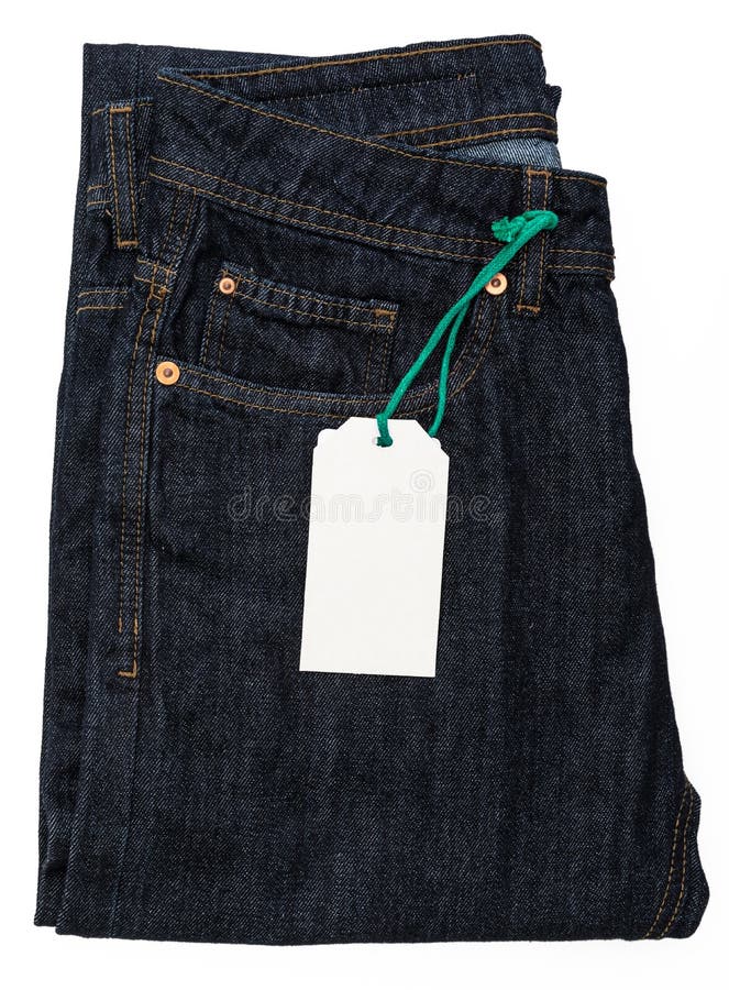 Dark Blue Jeans with Tag. Isolated. Stock Photo - Image of color, jeans ...