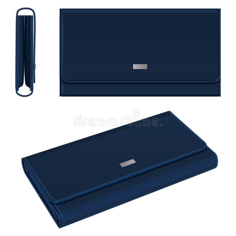 Dark Blue Leather Rectangular Purse with Magnetic Fastener, Top View ...