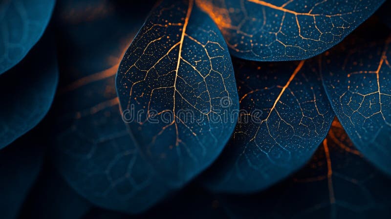 Dark Blue Leaves Vein Structure Illuminated Stock Illustration ...