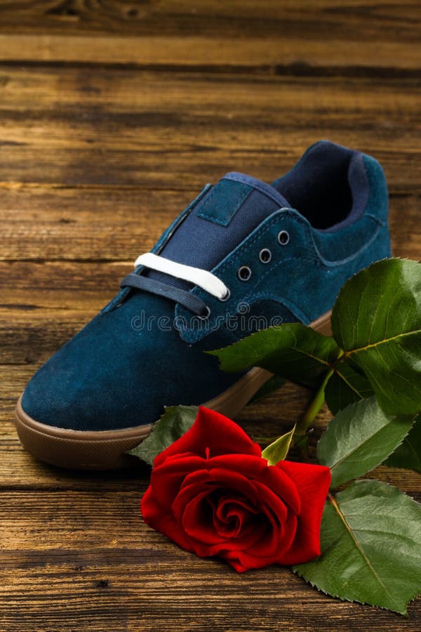 Dark Blue Man S Shoe and Rose Stock Image - Image of shoelace ...