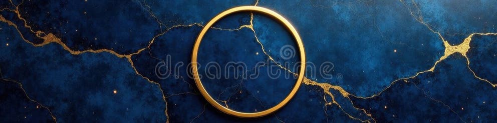 Dark Blue Marble, Gold Frame; Elegant, Luxurious Circle , Metallic ...