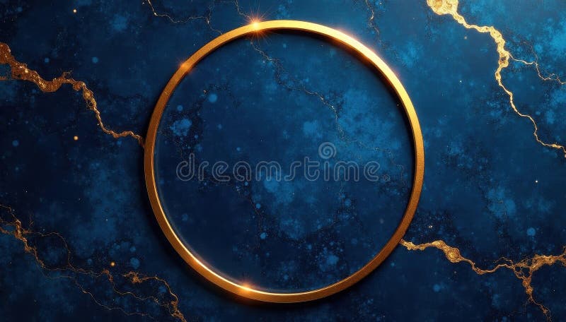 Dark Blue Marble, Golden Circle Frame Elegant, Luxurious Backdrop ...