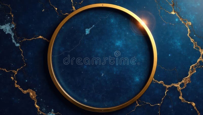Dark Blue Marble, Golden Circle Frame Elegant, Luxurious Backdrop ...