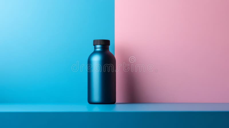 Dark Blue Metal Bottle on Blue and Pink Background Stock Illustration ...