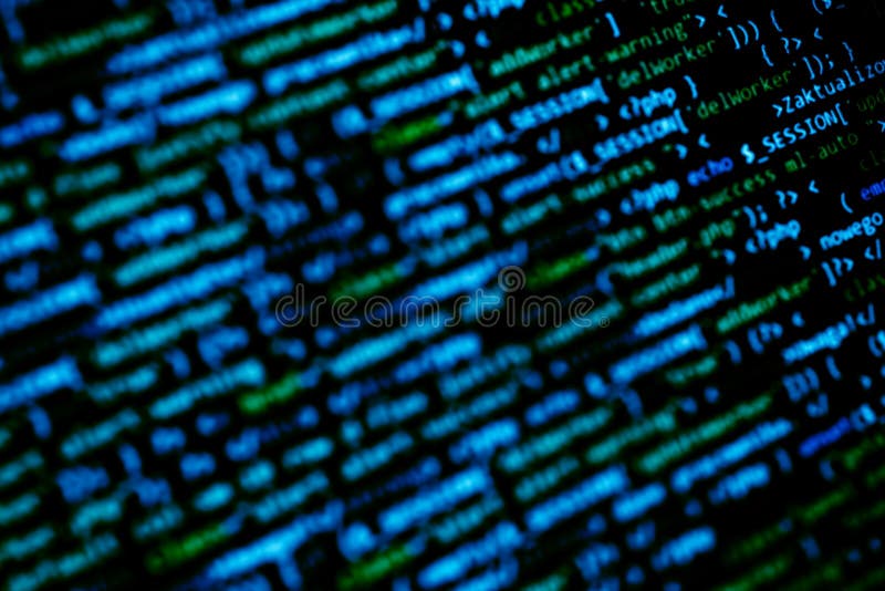 Blue Bokeh Computer Code Background for Job Offer. Stock Image - Image ...