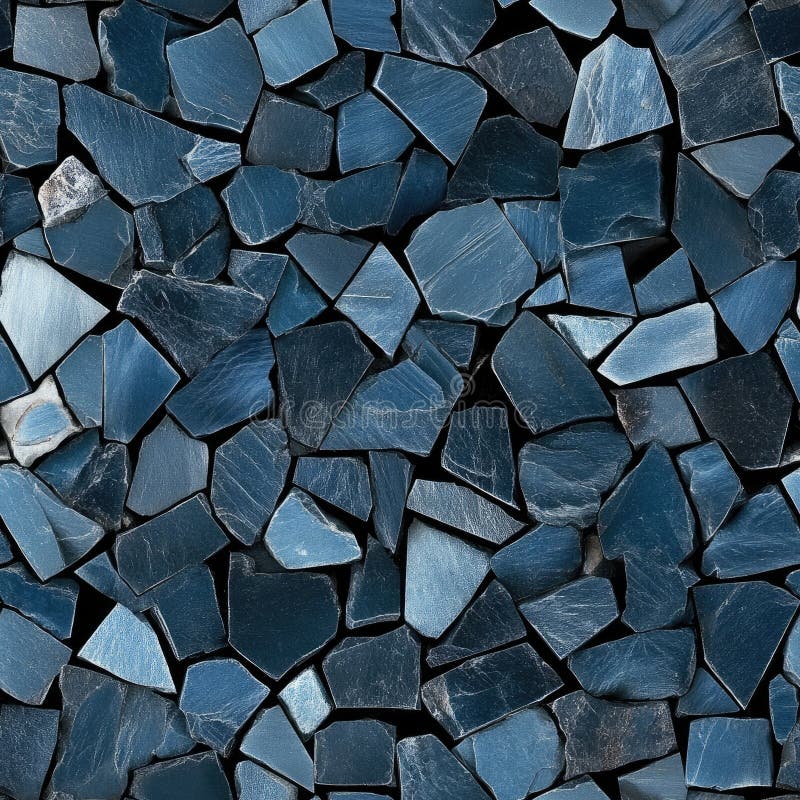 Dark Blue and Navy Stone Mosaic Floor with Seamless Pattern Features a ...