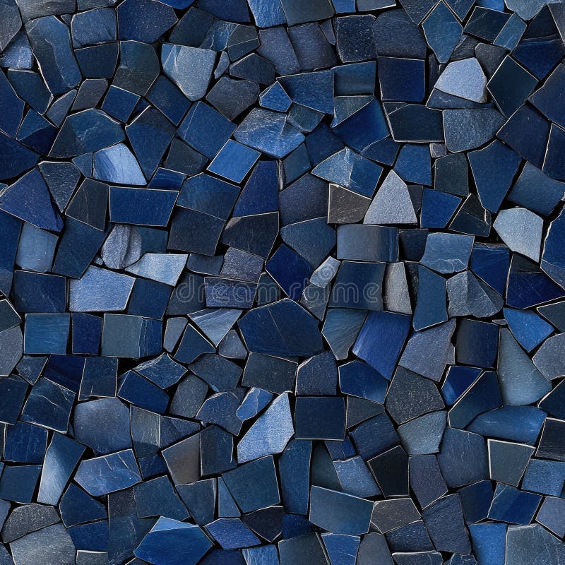 Dark Blue and Navy Stone Mosaic Floor with Seamless Pattern Features a ...