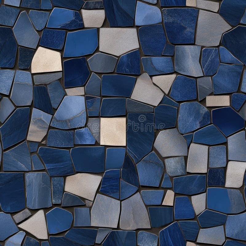 Dark Blue and Navy Stone Mosaic Floor with Seamless Pattern Features a ...