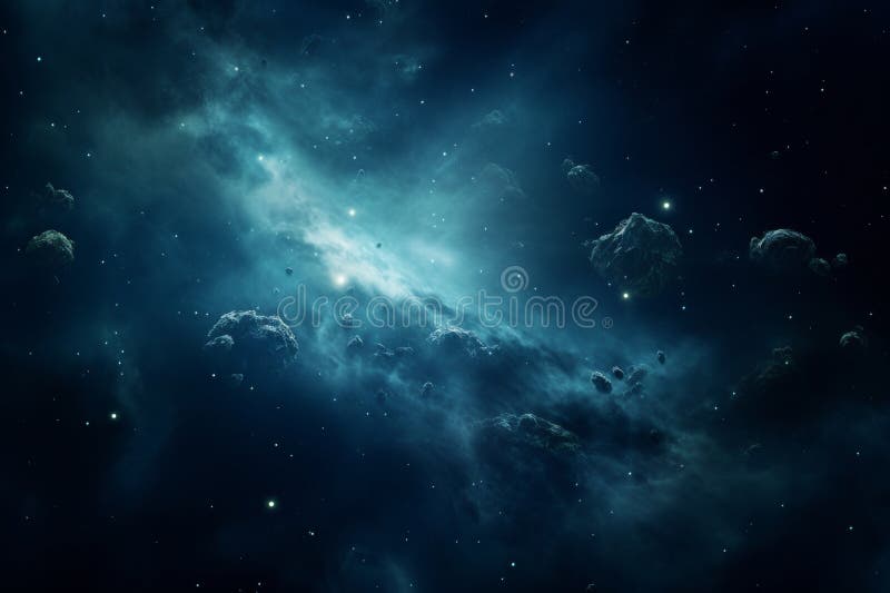 Dark Blue Nebula Cloud in Outer Space with Bright Glowing Core and ...