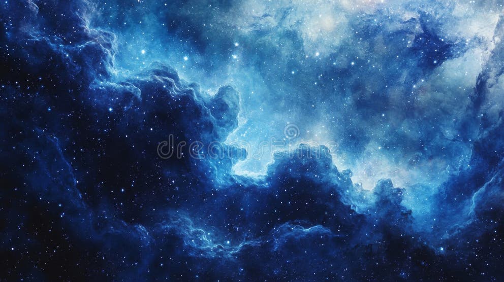 Dark Blue Nebula with Glowing Stars in Outer Space Stock Illustration ...