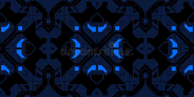 Dark Blue Neon Seamless Techno Lines Pattern Stock Illustration ...