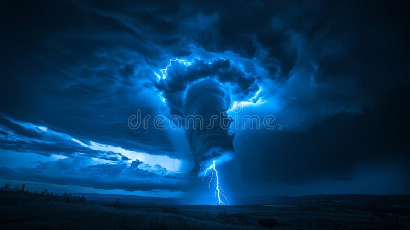 Dark Blue Night Storm with Intense Lightning and Rotating Clouds Stock ...