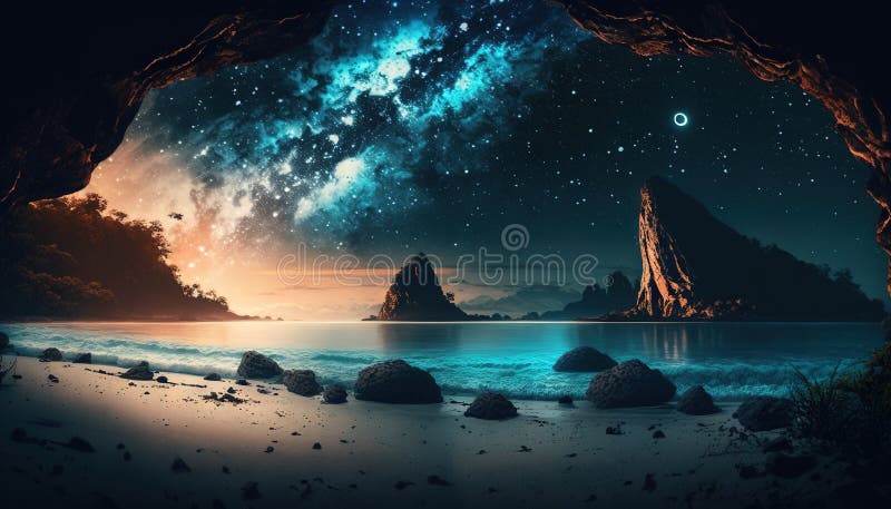 Dark Blue Night View Image Fantasy Artwork Generative Ai Art Stock ...