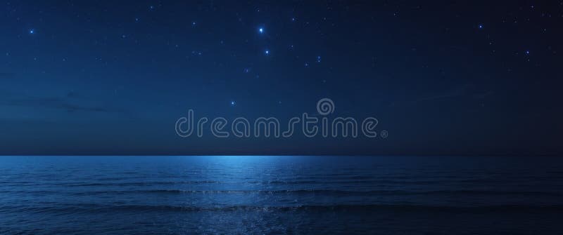 A Dark Blue Ocean with a Few Stars in the Sky Stock Photo - Image of ...