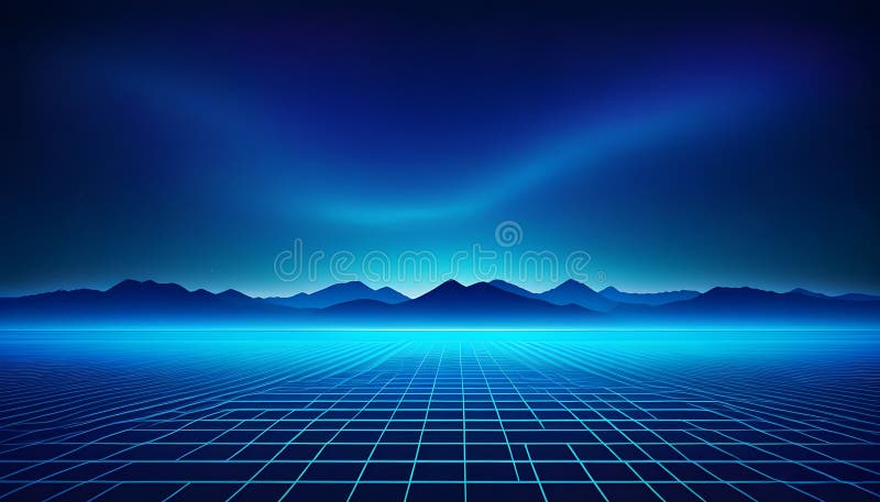 Dark Blue Ocean Scene with Gradient Sky and Grid Effect Stock ...