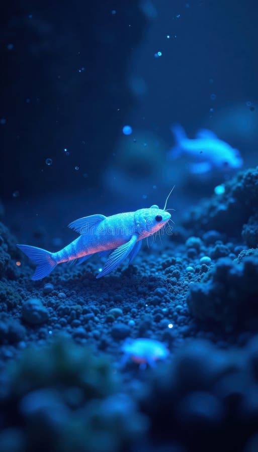 Dark Blue Ocean Surface with Bioluminescent Creatures Sparkling in the ...