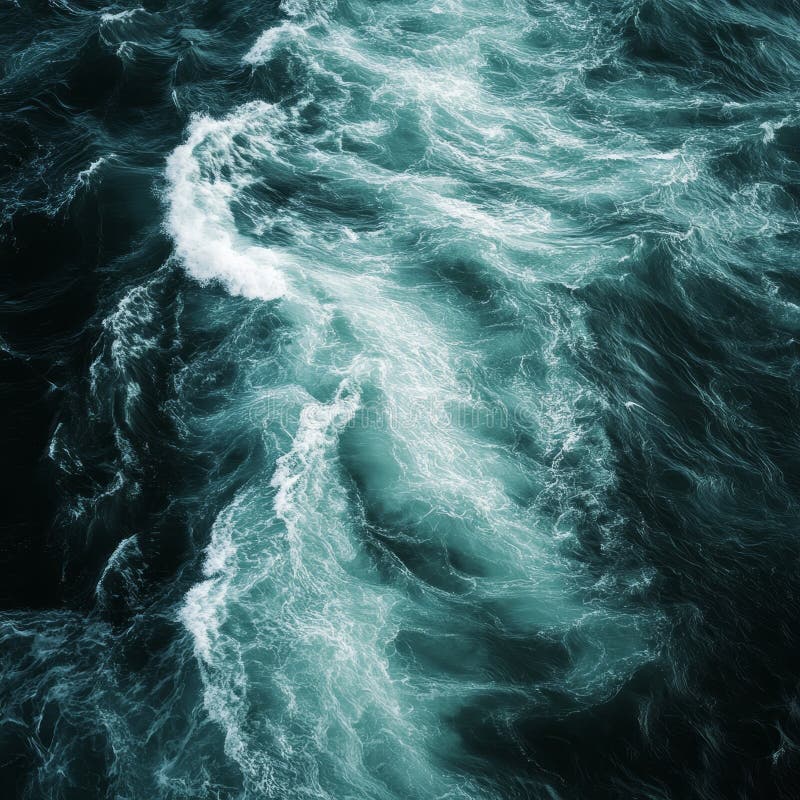 Dark Blue Ocean Surface with Sea Waves and Foam, Top View. Deep Sea ...