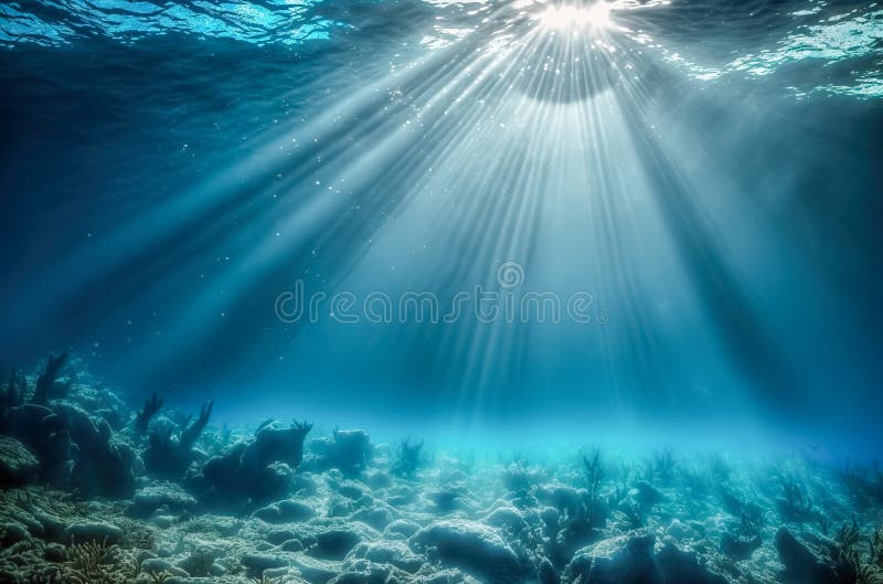 Dark Blue Ocean Surface Seen from Underwater. Abstract Waves Underwater ...
