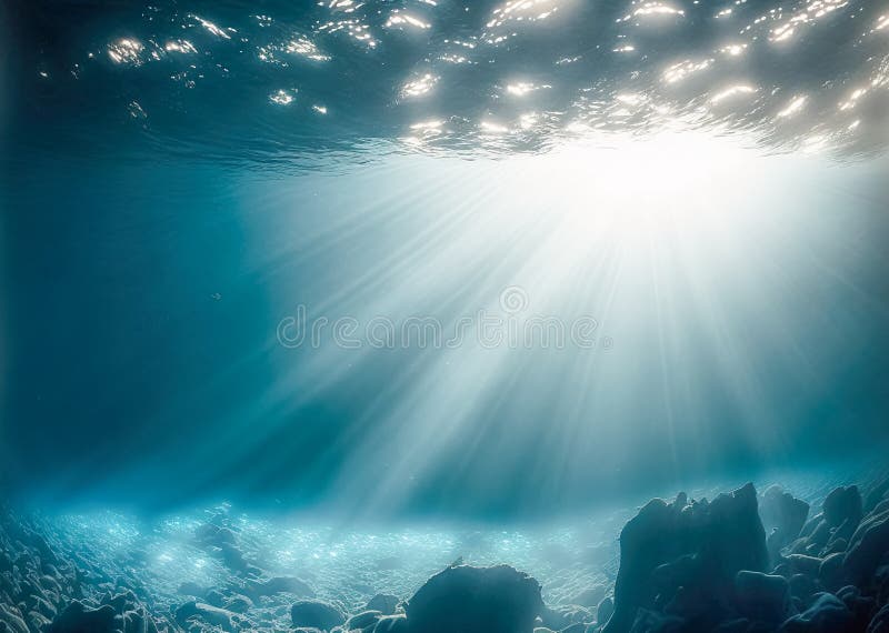 Dark Blue Ocean Surface Seen from Underwater. Abstract Waves Underwater ...
