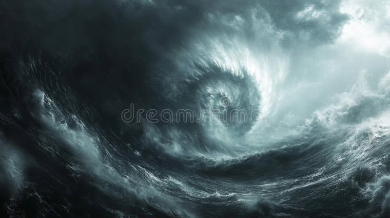 Dark Blue Ocean Vortex Under a Stormy Sky Stock Illustration ...